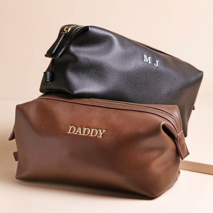 Personalised Men's Vegan Leather Wash Bag | Lisa Angel