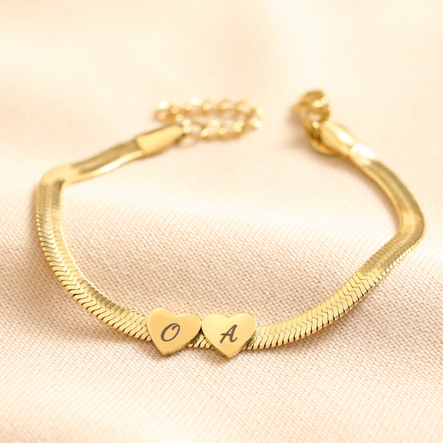 Personalised Gold Heart Charm Herringbone Bracelet | Lisa Angel