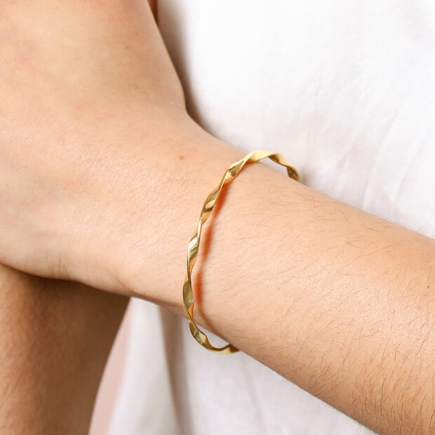 Gold Stainless Steel Twisted Bangle | Jewellery | Lisa Angel