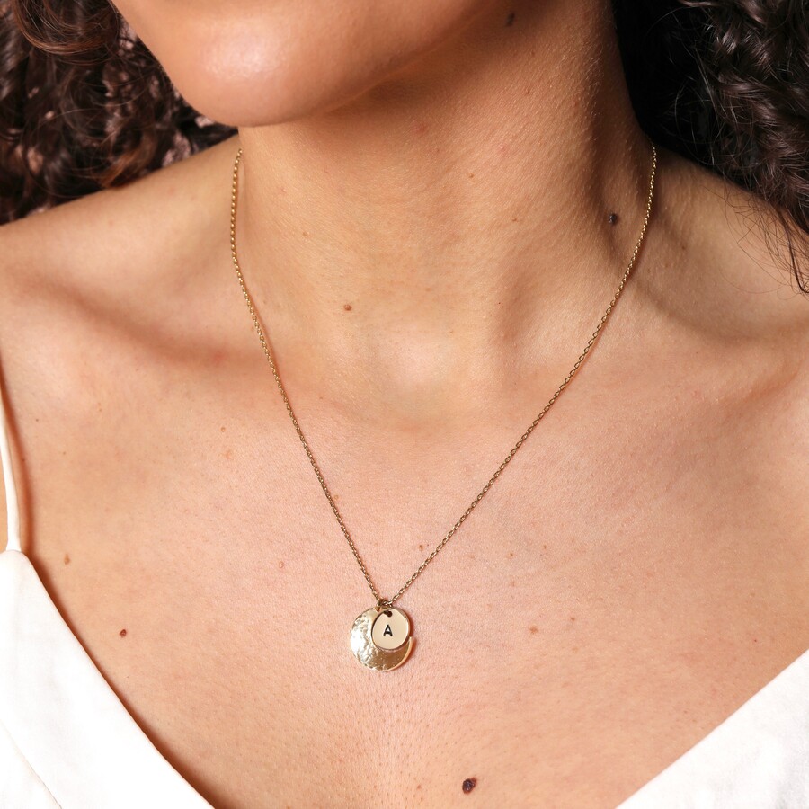 Personalised Crescent Moon Disc Pendant Necklace | Lisa Angel