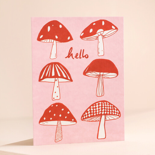 Hello Mushroom Greetings Card Heather Evelyn Lisa Angel