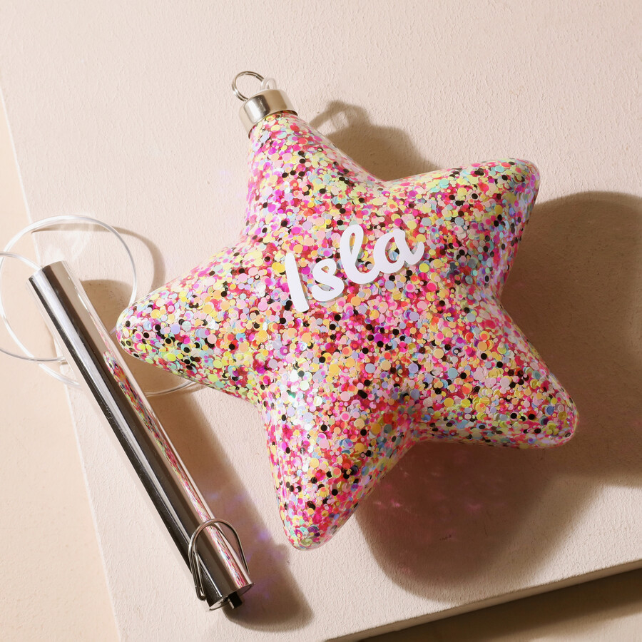 Personalised Hanging Pink Glitter LED Star Light | Lisa Angel