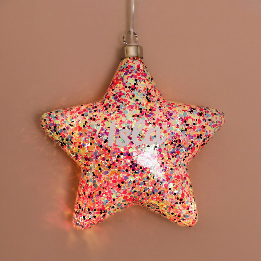 Personalised Hanging Pink Glitter LED Star Light | Lisa Angel