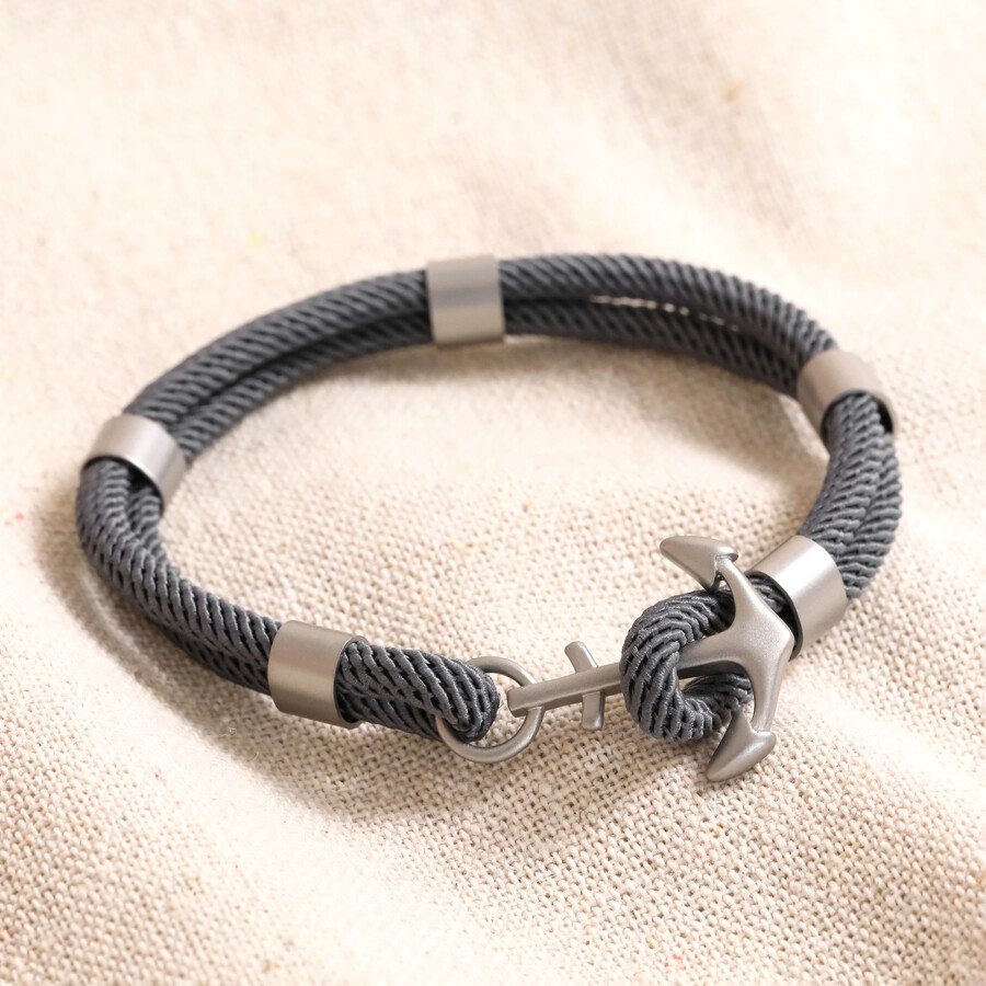 Men's Rope and Anchor Bracelet in Grey | Lisa Angel