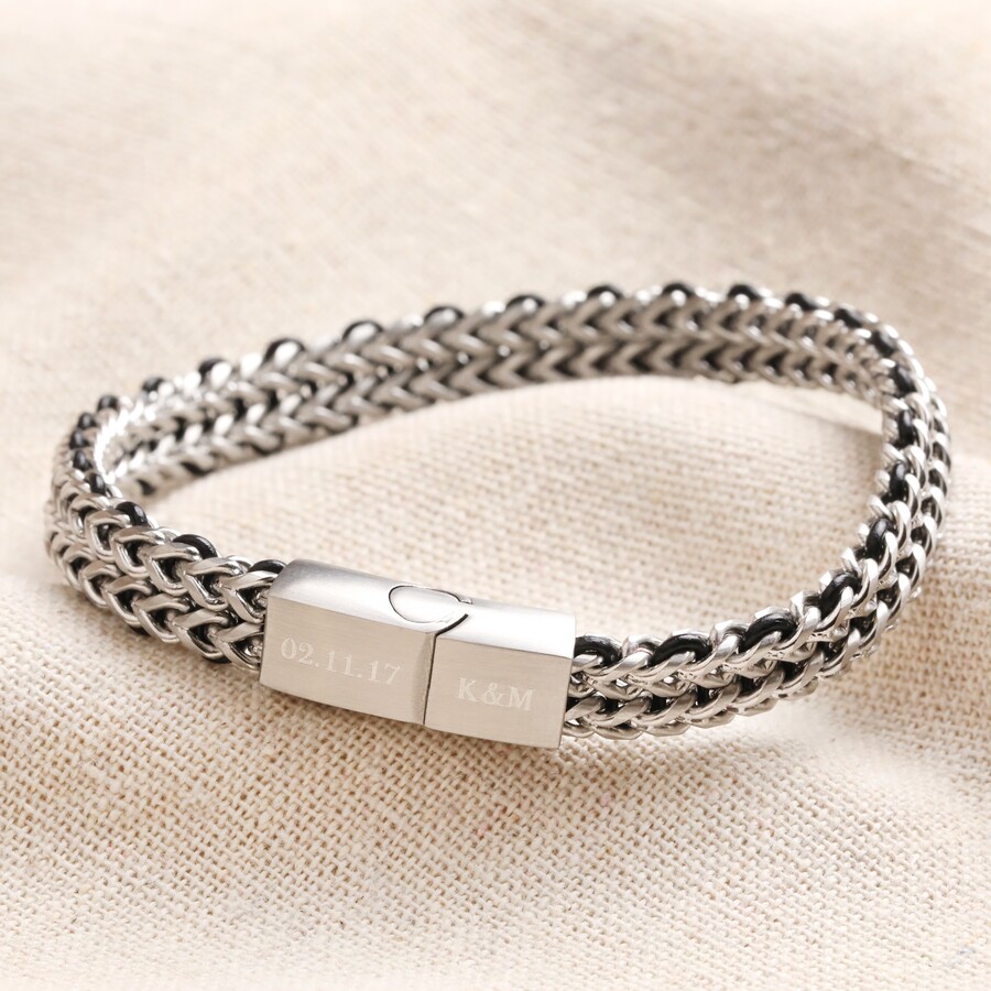 Personalised Men's Black Cord Woven Chain Bracelet | Lisa Angel