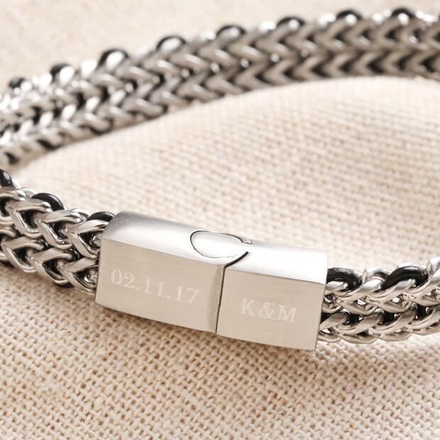 Personalised Men's Black Cord Woven Chain Bracelet | Lisa Angel