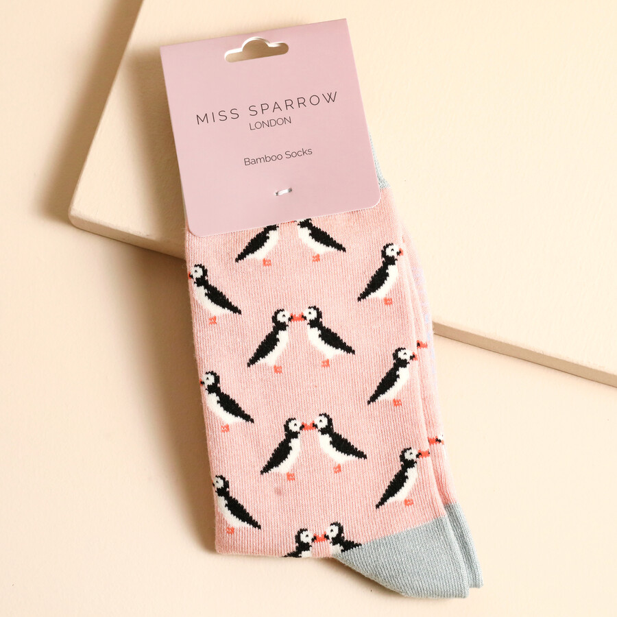 Bamboo Kissing Puffins Socks | Miss Sparrow | Lisa Angel