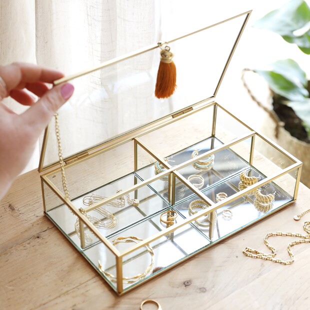 Large Glass Jewellery Box in Gold | Homeware | Lisa Angel