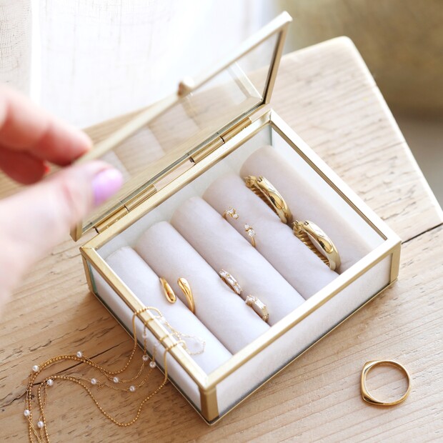 Mini Glass Jewellery Box in Gold | Trinket Dish | Lisa Angel