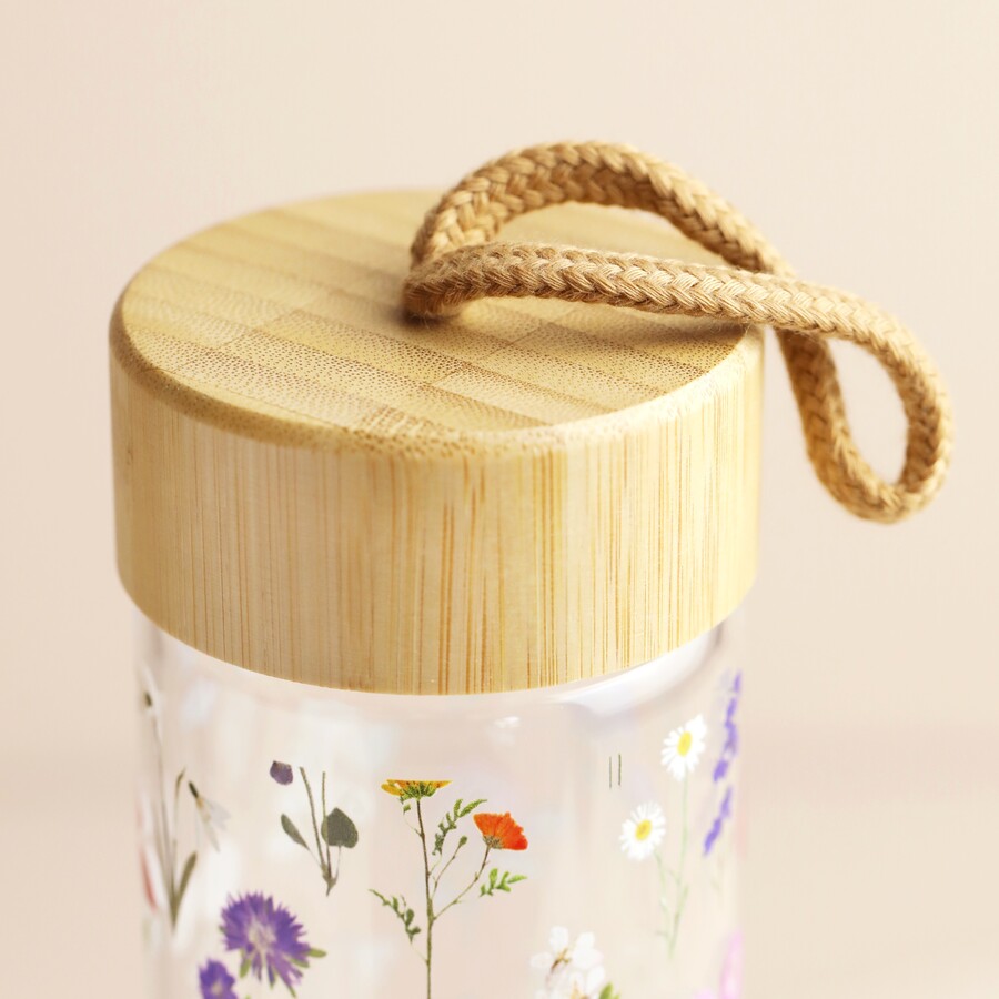 Wildflower Glass and Bamboo Water Bottle | Lisa Angel