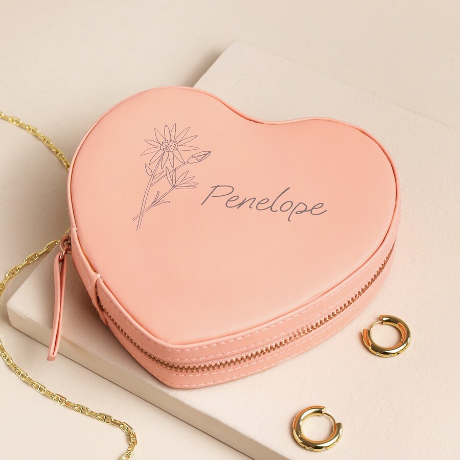 Personalised Birth Flower Heart Jewellery Case | Lisa Angel
