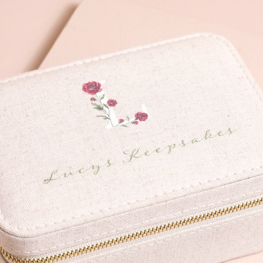 Personalised Floral Initial Linen Jewellery Case | Lisa Angel