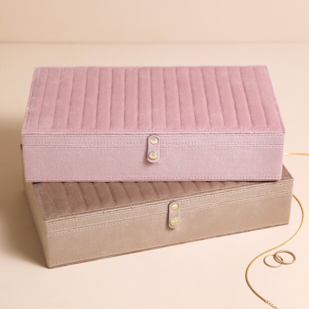 Large Quilted Velvet Jewellery Box in Pink | Lisa Angel