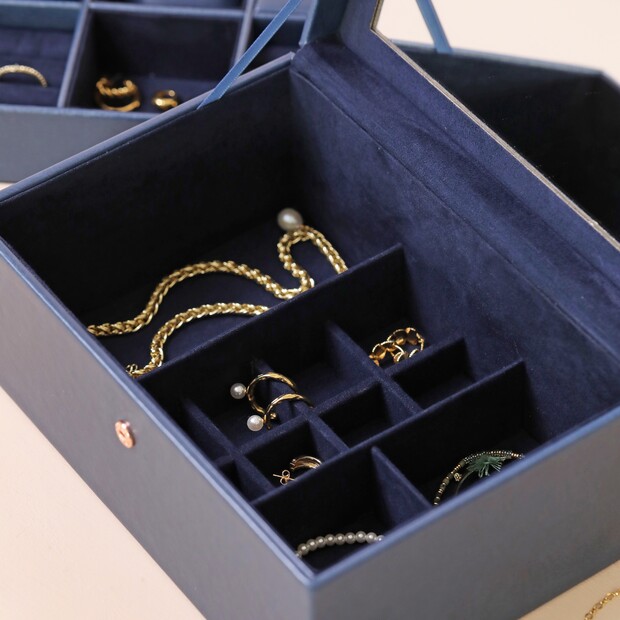 Navy Two Tier Jewellery Box | Jewellery Storage | Lisa Angel
