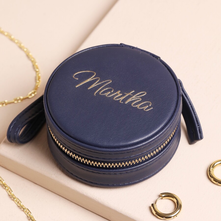 Personalised Gold Name Mini Round Travel Jewellery Case | Lisa Angel