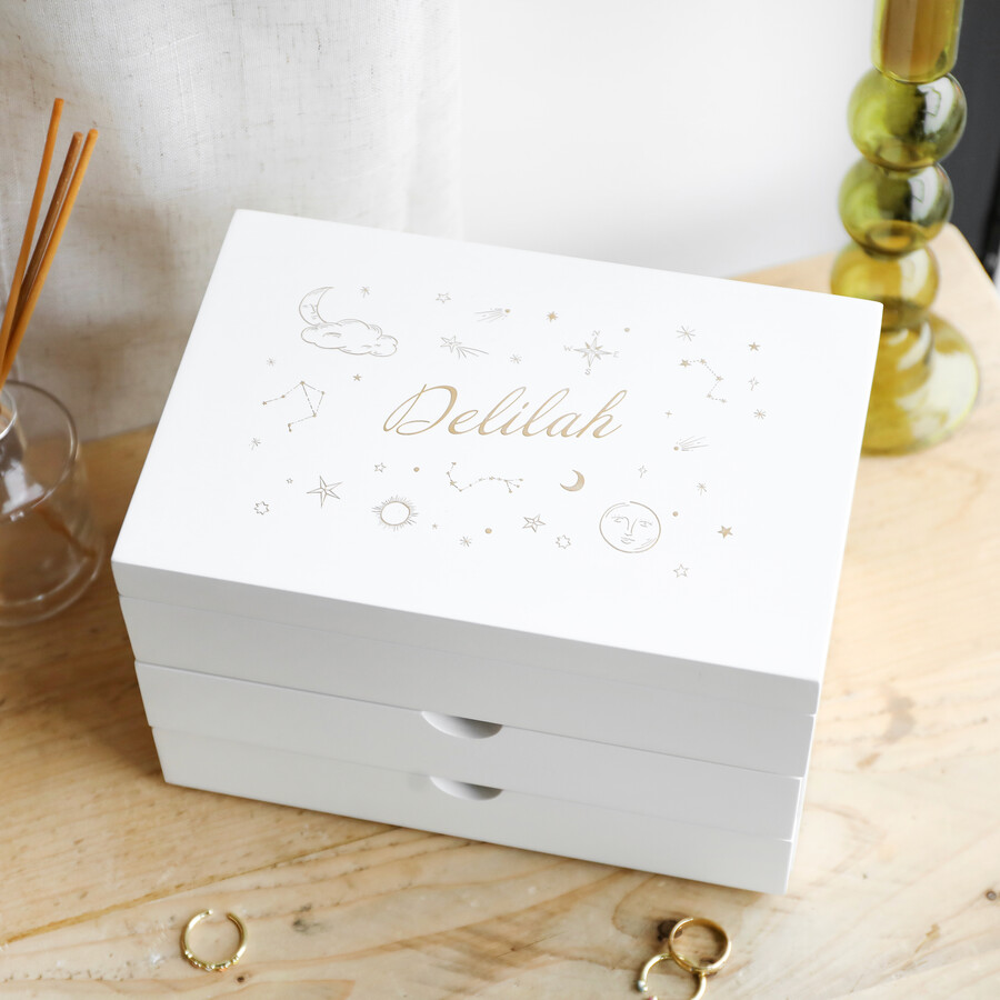 Personalised Celestial White Jewellery Box | Lisa Angel