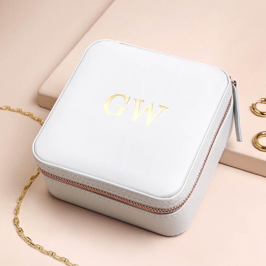 Personalised Monogrammed Square Travel Jewellery Case | Lisa Angel