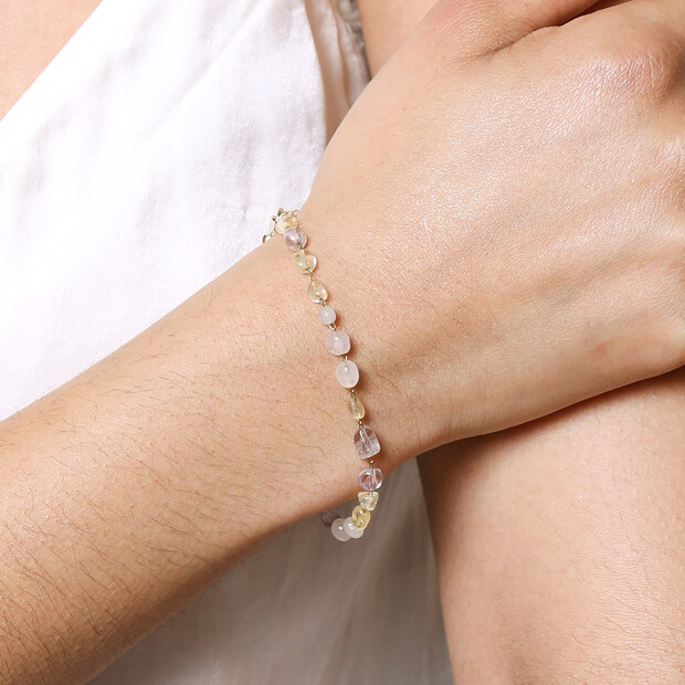 Pastel Semi-Precious Stone Beaded Bracelet in Gold | Lisa Angel