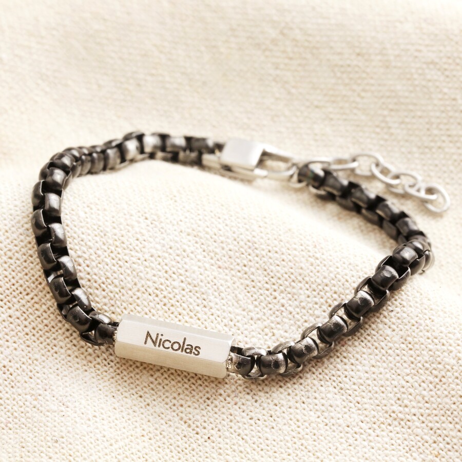 Personalised Men's Stainless Steel Box Chain Bracelet | Lisa Angel