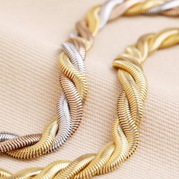 Gold Stainless Steel Chunky Triple Snake Chain Bracelet | Lisa Angel