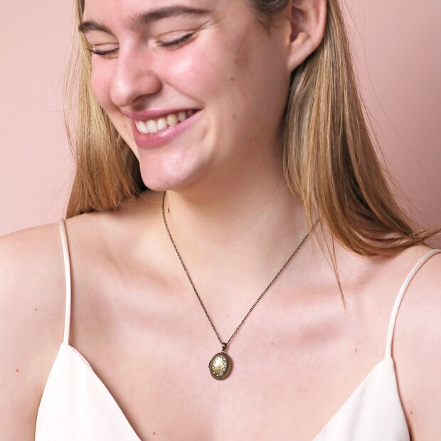 Personalised Antiqued Crystal Star Oval Locket Necklace | Lisa Angel