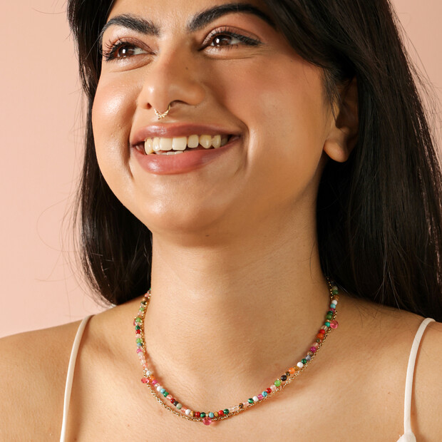 Double Layer Beaded Necklace in Gold | Jewellery | Lisa Angel