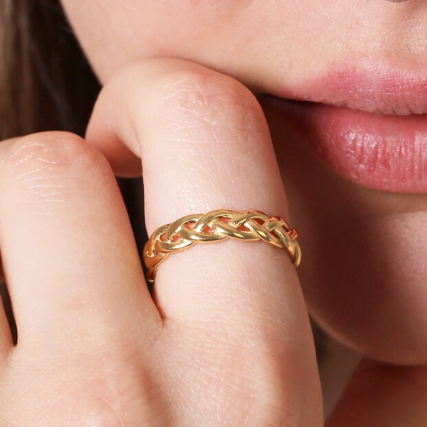 Gold Stainless Steel Braided Band Ring | Jewellery | Lisa Angel