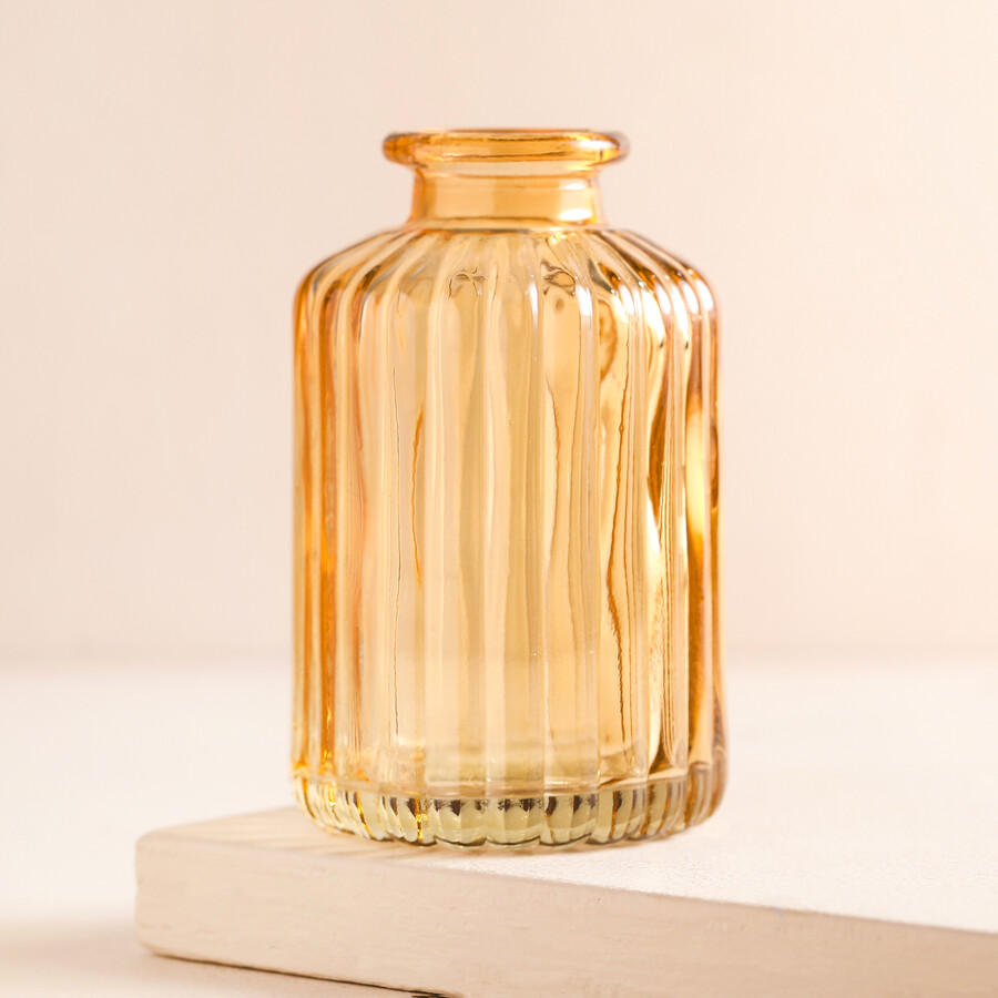 Amber Ribbed Glass Mini Bottle Vase | Homeware | Lisa Angel