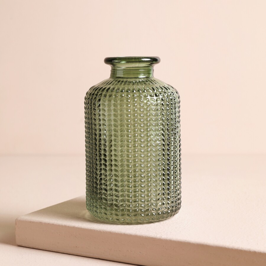 Green Dimpled Glass Mini Bottle Vase | Homeware | Lisa Angel