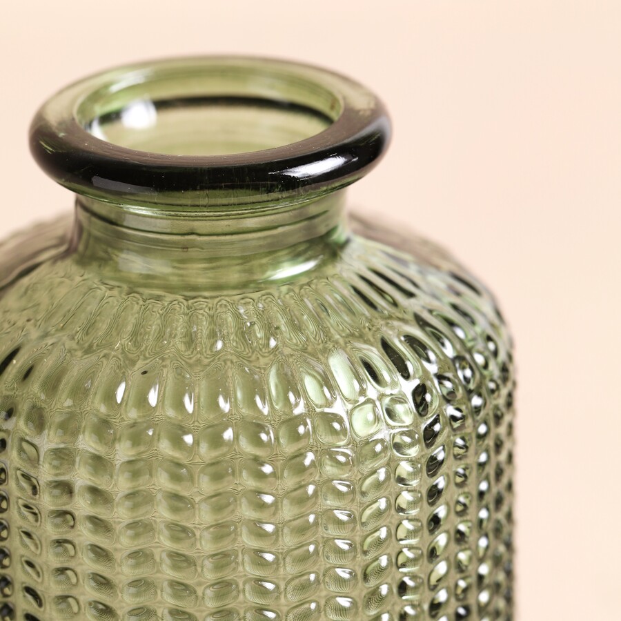 Green Dimpled Glass Mini Bottle Vase | Homeware | Lisa Angel
