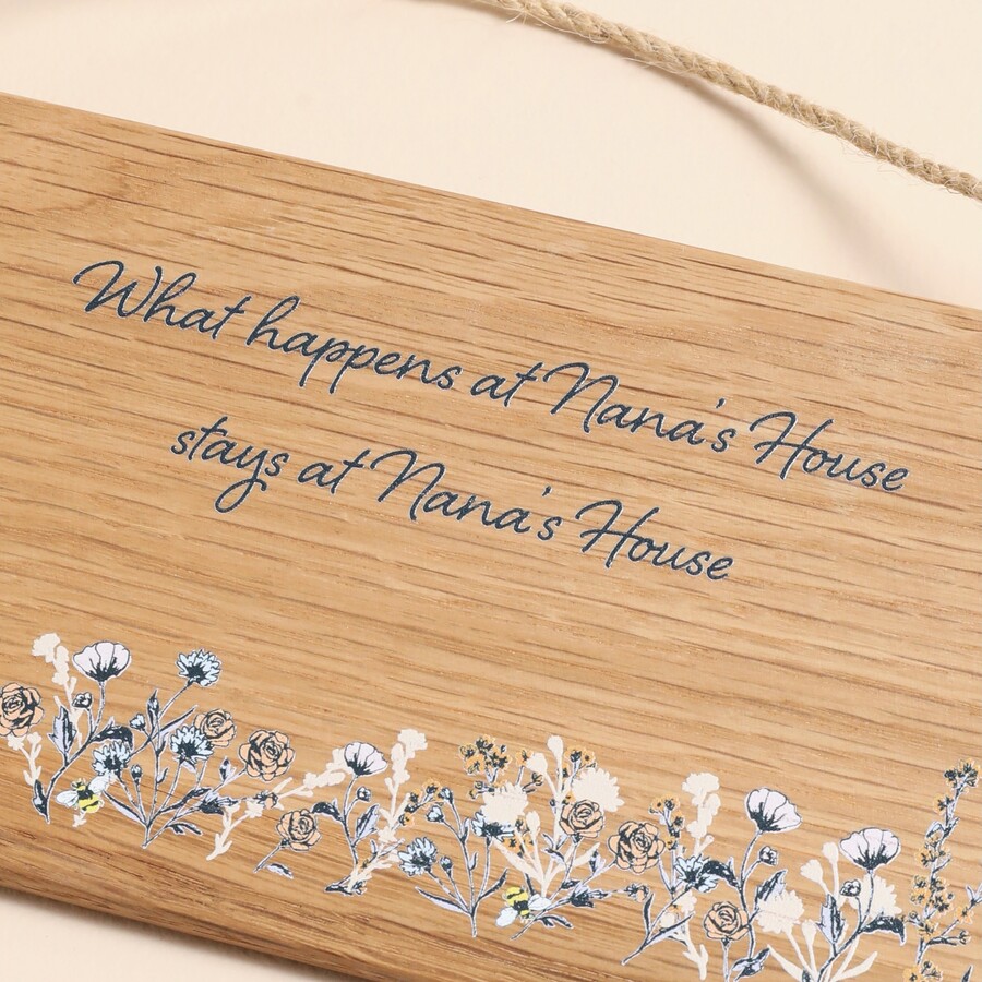 Personalised Floral Oak Hanging Wooden Sign | Lisa Angel