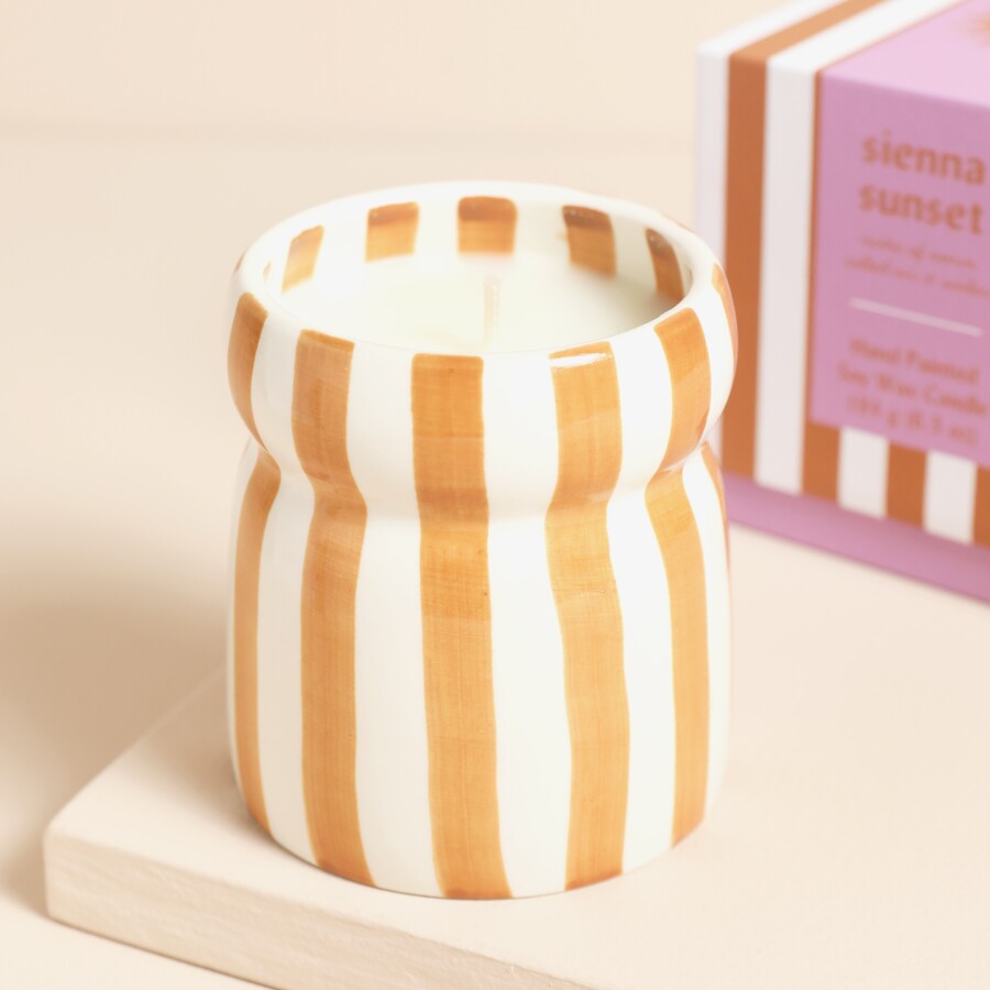 Sienna Orange Stripe Ceramic Candle | Paddywax | Lisa Angel