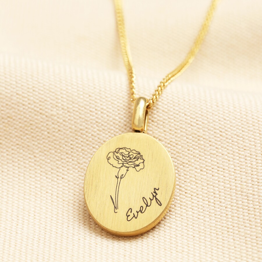Personalised Name Birth Flower Pendant Necklace | Lisa Angel