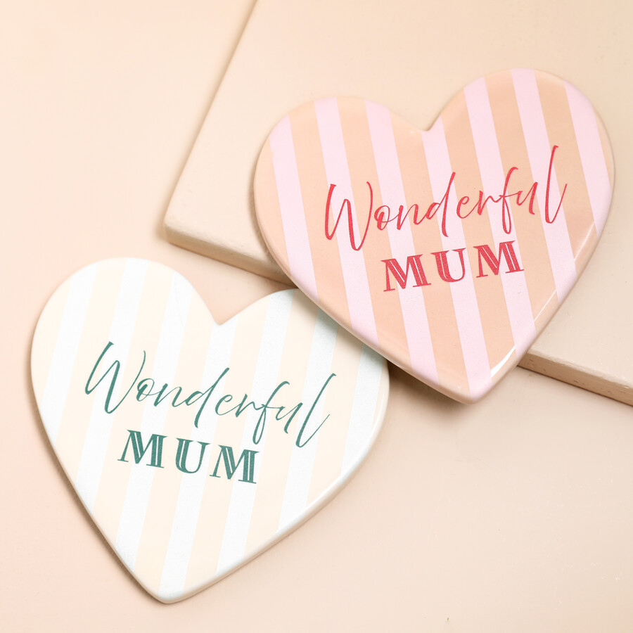 Wonderful Mum Stripe Ceramic Heart Coaster | Home | Lisa Angel