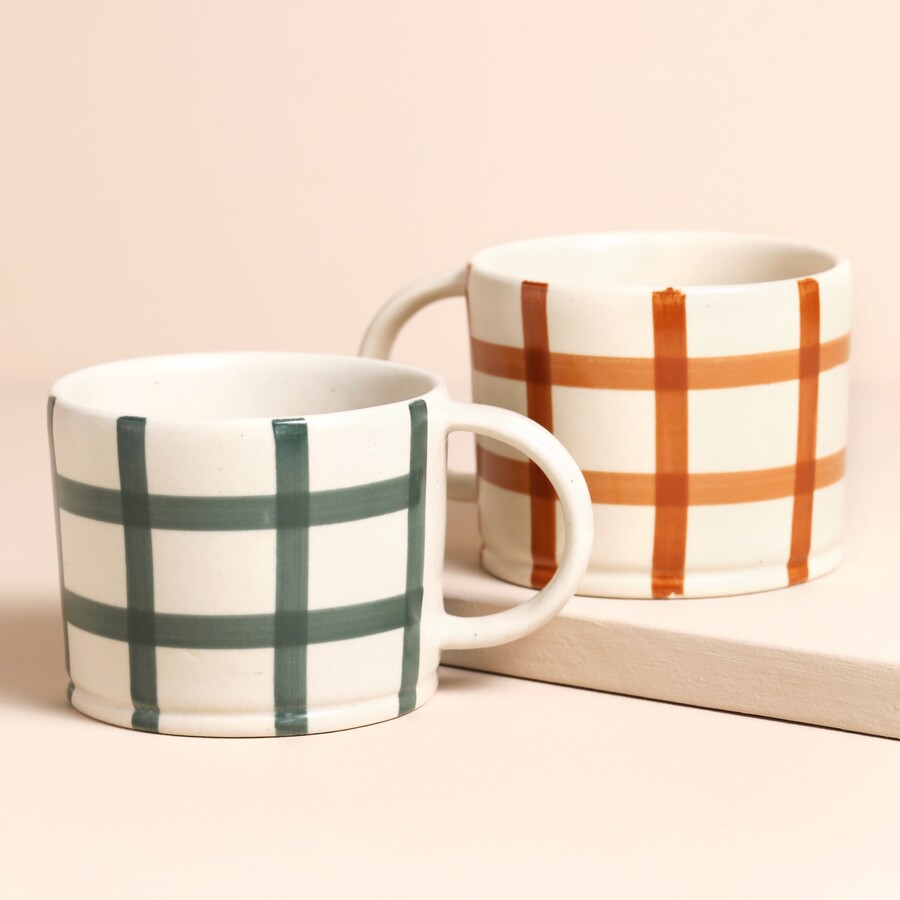 Gingham Check Mug In Forest | MeanWhile | Lisa Angel