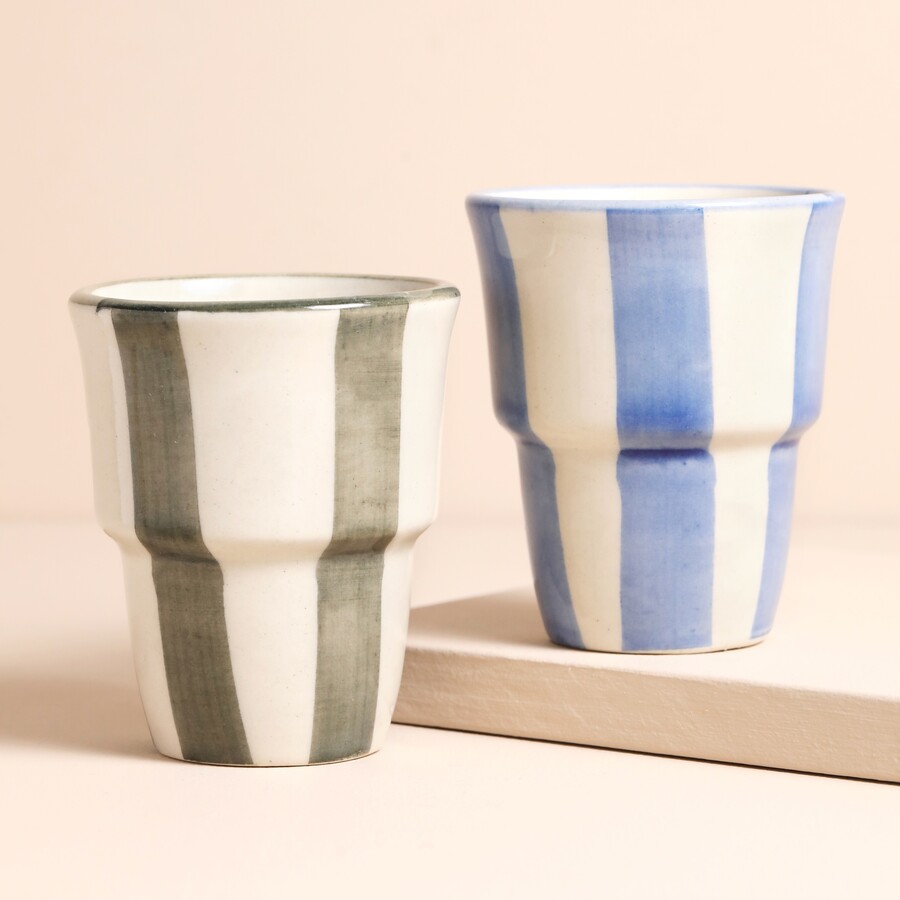 Washed Stripe Coffee Beaker In Ink | MeanWhile | Lisa Angel