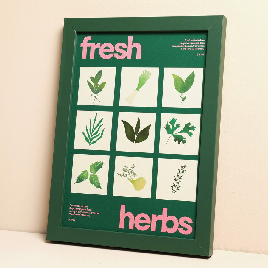 Fresh Herbs Green Framed A4 Print | Proper Good | Lisa Angel