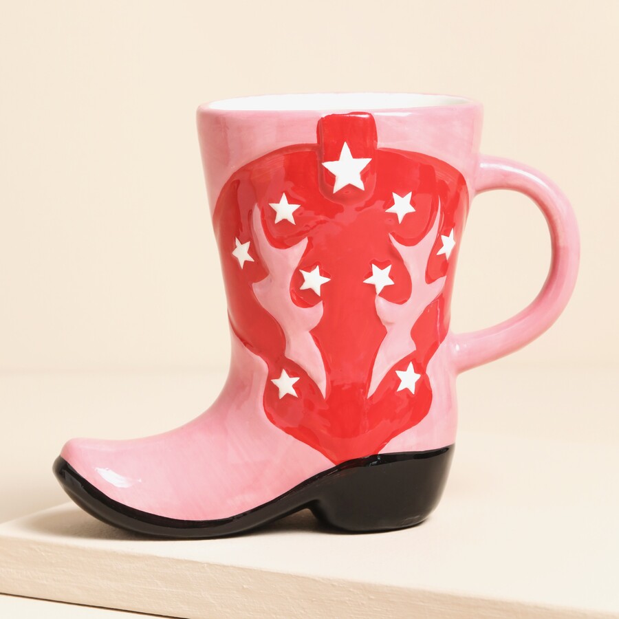 Cowboy Boot Shaped Pink and Red Mug | Sass & Belle | Lisa Angel