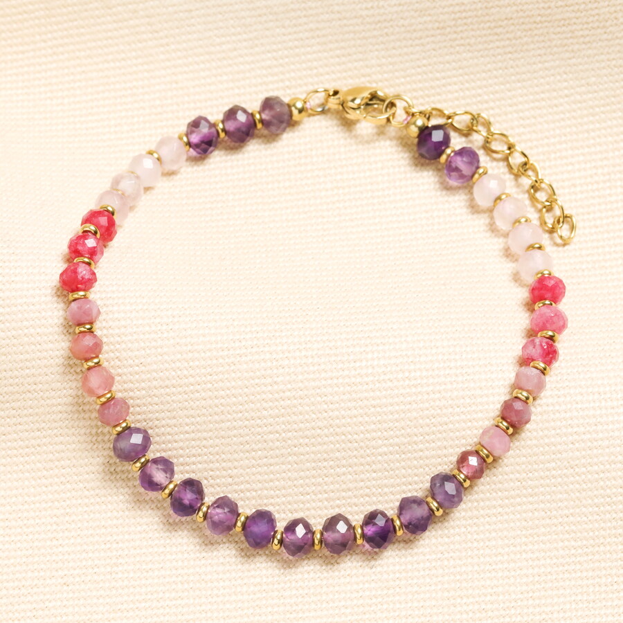 Stainless Steel Multi Semi Precious Stone Beaded Bracelet | Lisa Angel