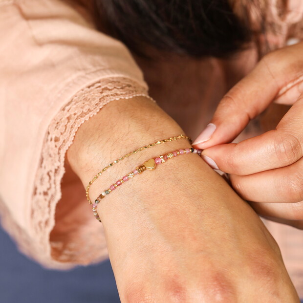 Stainless Steel Purple Beaded Double Layer Bracelet | Lisa Angel