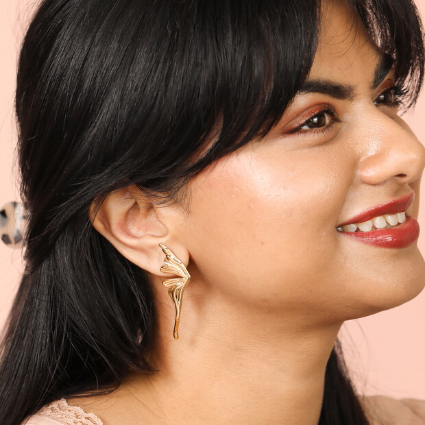Stainless Steel Angel Wing Drop Earrings in Gold | Lisa Angel